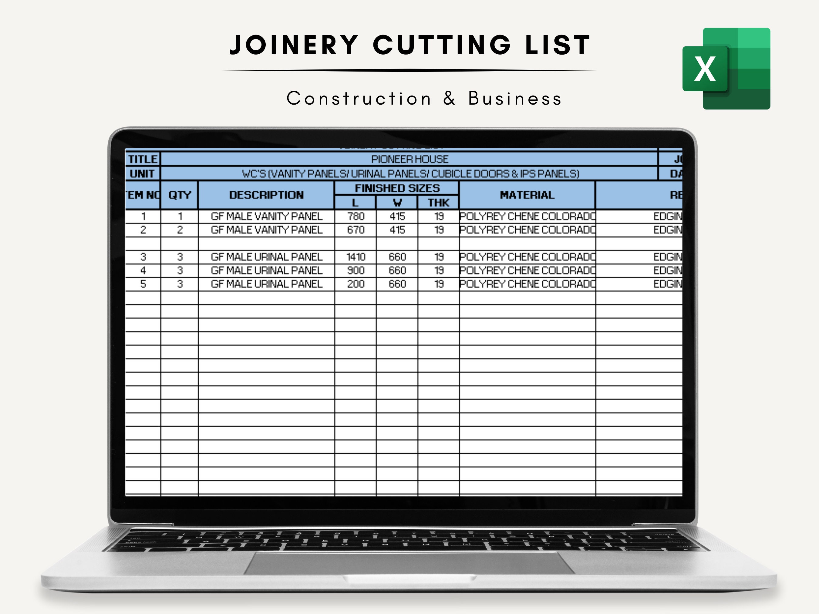Joinery Cutting List Schedule Template | Microsoft Excel | Digital ...
