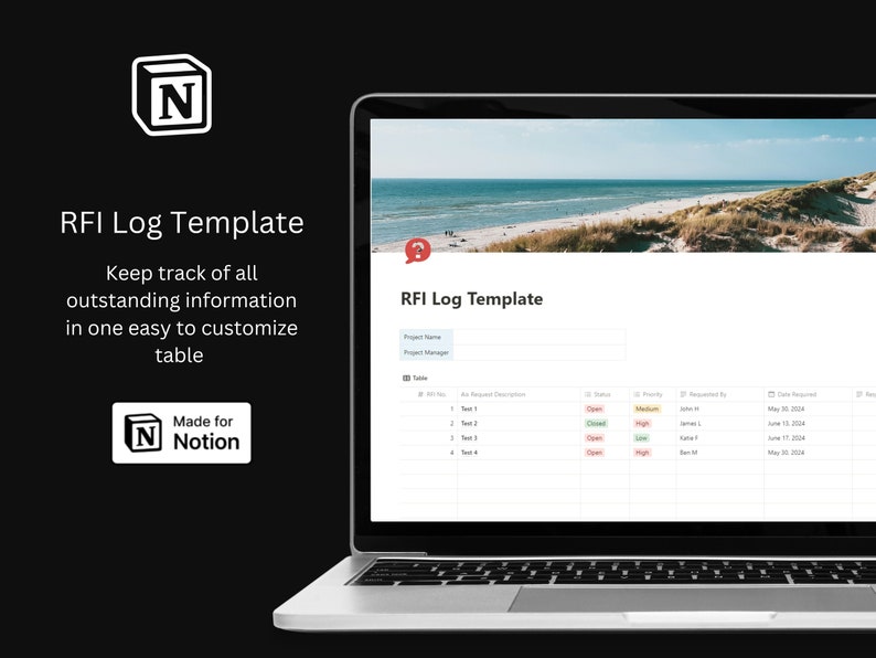 RFI Log Template Notion Digital Template - Etsy