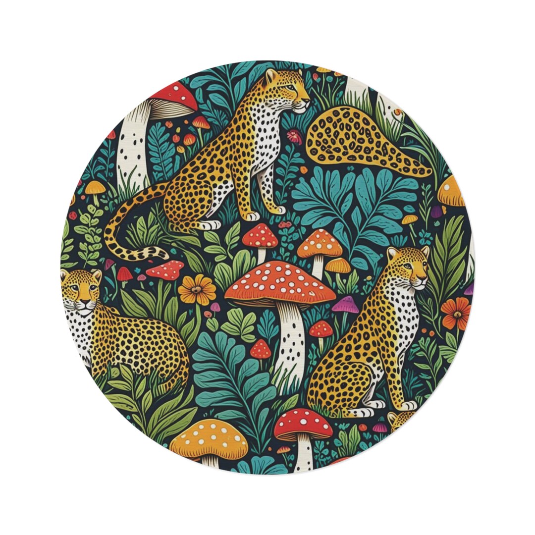 Jungle Leopard Mushroom Round Area Rug, Comfort, Home Decor, Chenille ...
