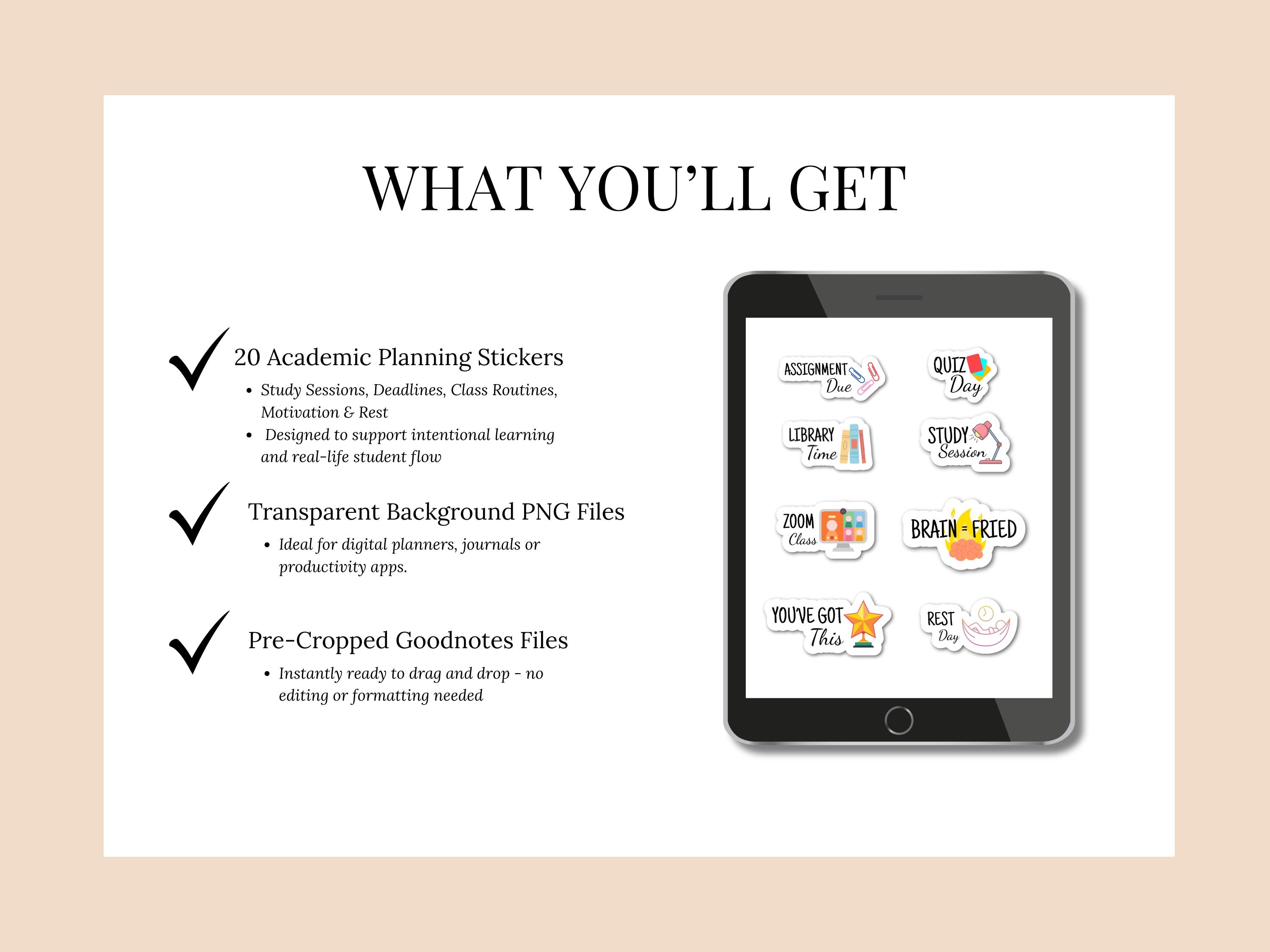 Academic Planner Sticker Pack: 20 Digital Study Stickers for Goodnotes ...