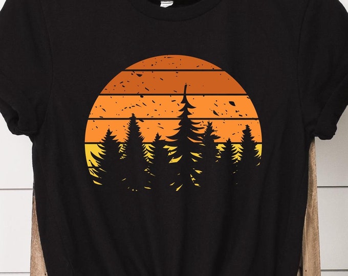 Retro Forest Shirt, Trees Themed Shirt, Adventure Lover Shirt,sun Set ...