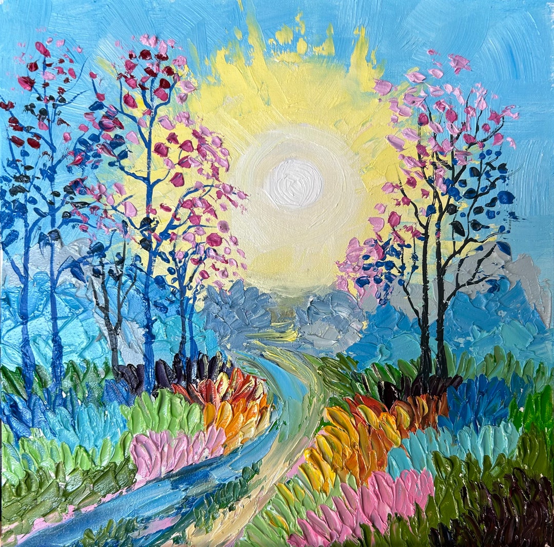 Bright Spring Landscape – Textured Oil Painting on Canvas, Sunny Day ...