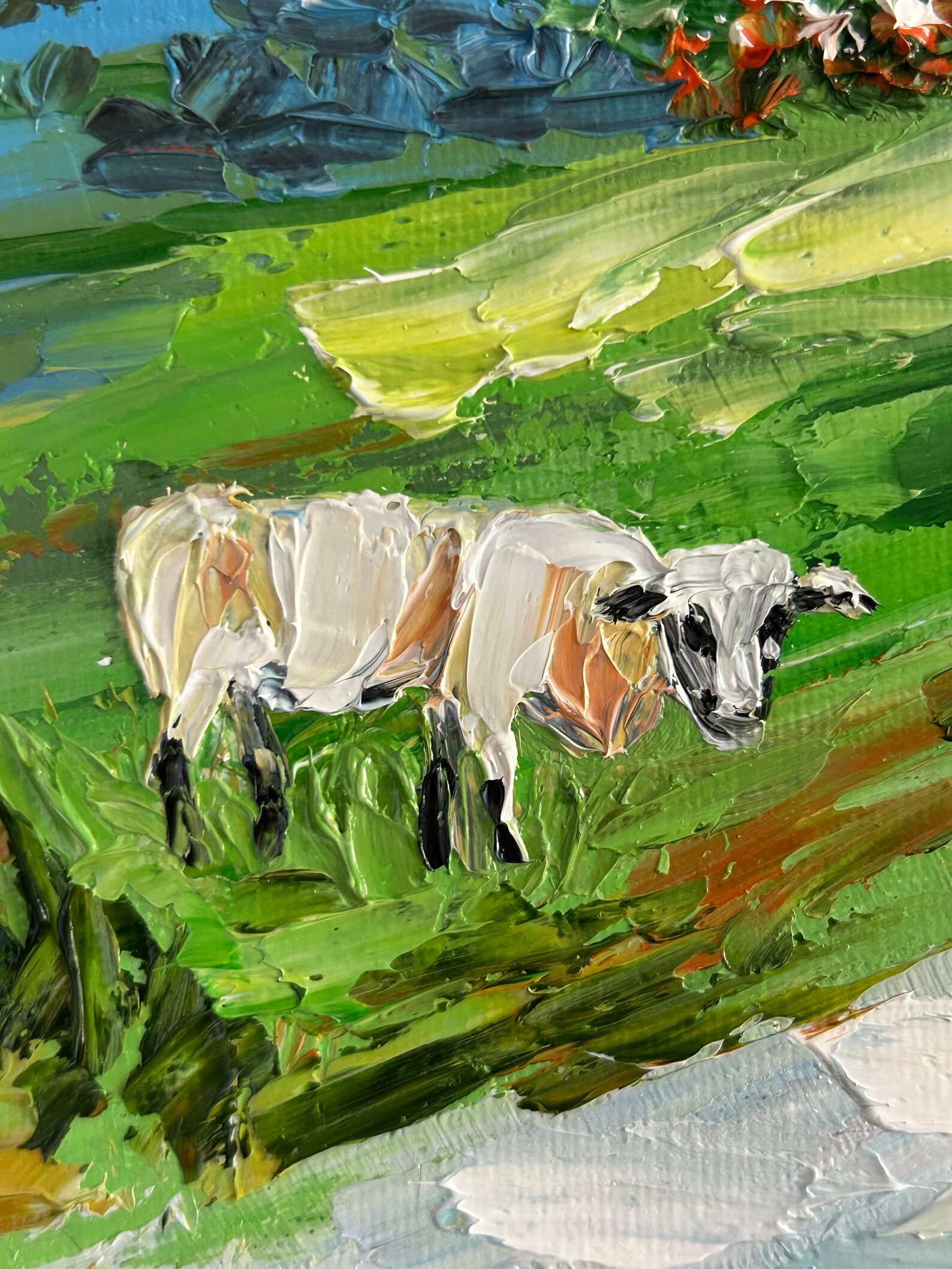 Original Oil Painting on Canvas Countryside Cottage With Cows, Palette ...