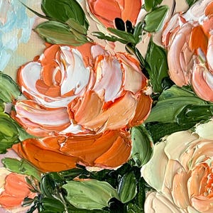 Small Pink Roses Oil Painting: Impasto Floral Art Palette Knife - Etsy