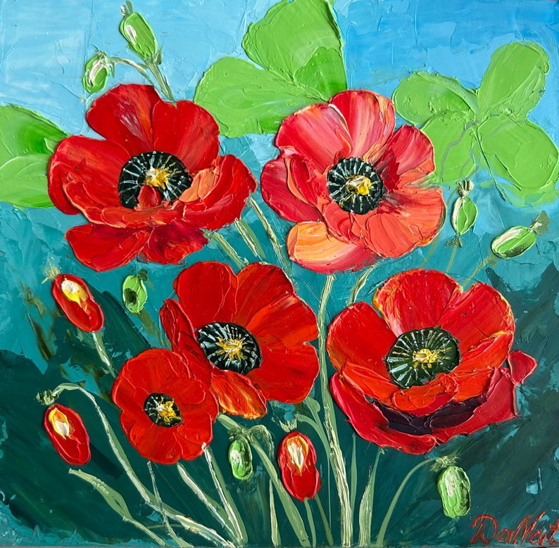 Painting of Poppies Poppy Oil Painting Original Flowers Painting Canvas ...
