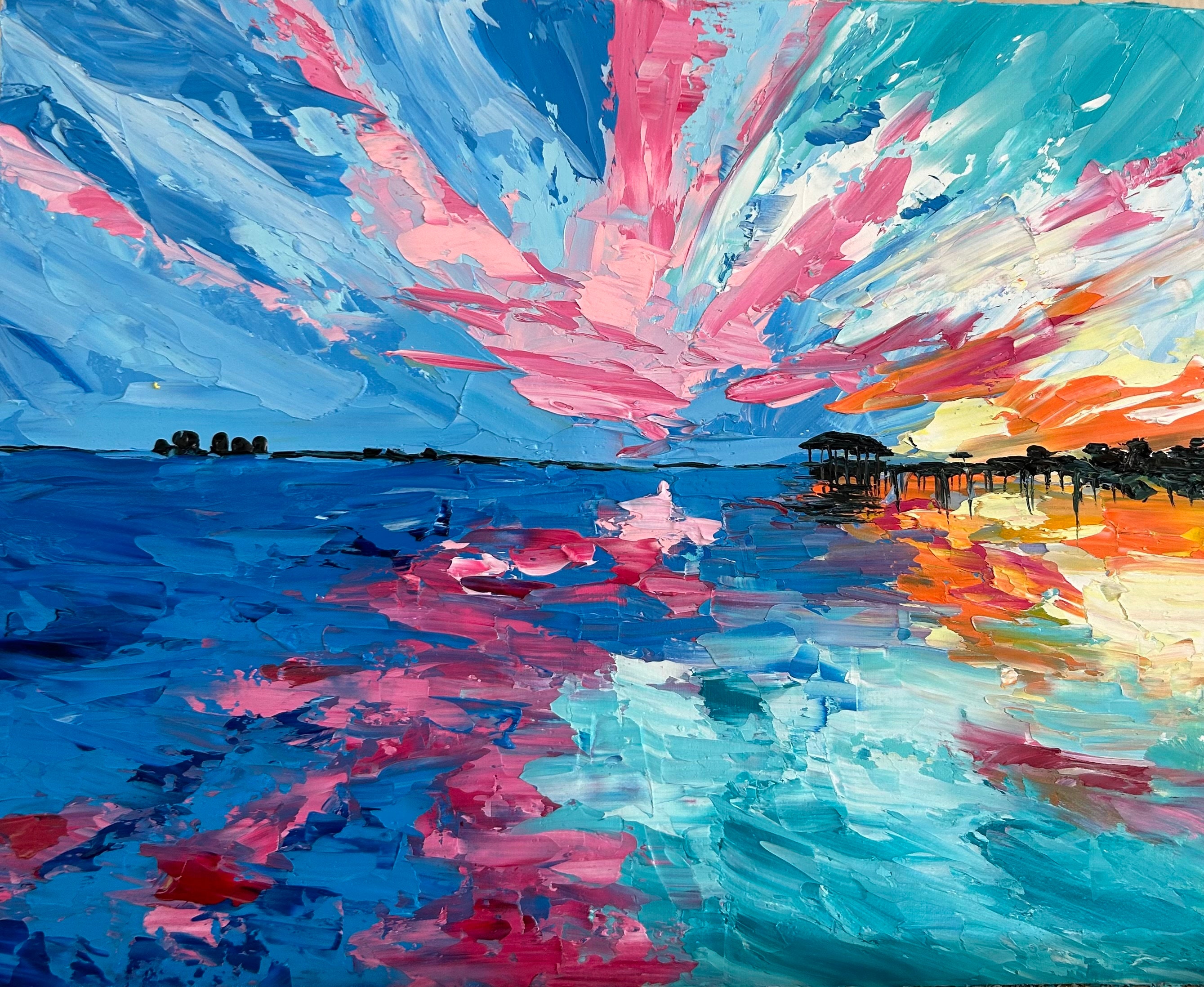 Painting Oil Impasto Sunset Painting Tropical Beach Art Original on ...