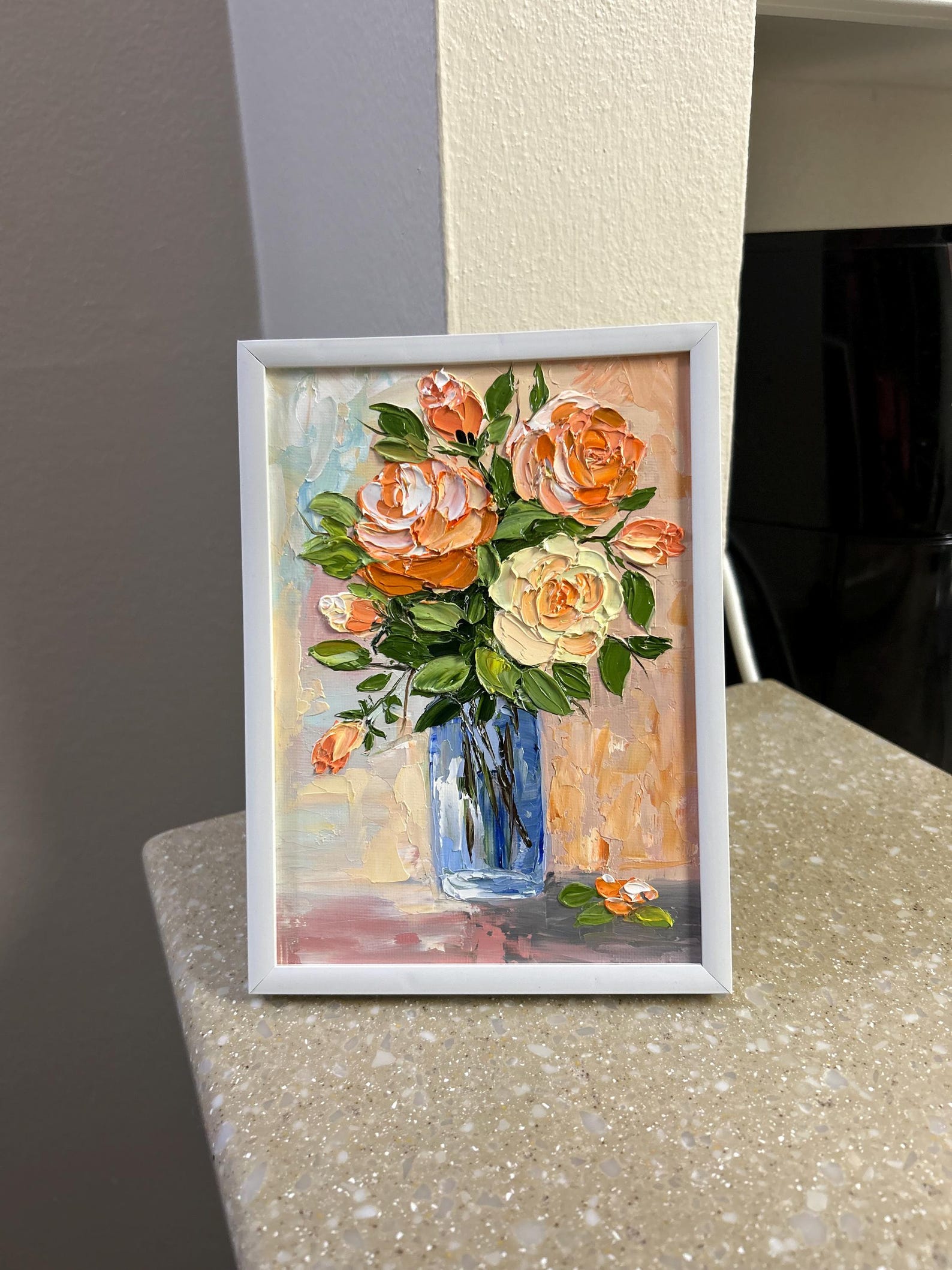 Small Pink Roses Oil Painting: Impasto Floral Art, Framed 7x5 - Etsy