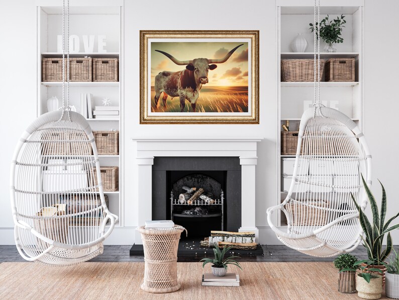 Longhorn Cow Print, Printable, Rustic Wall Decor, Ranch Print, Farm ...