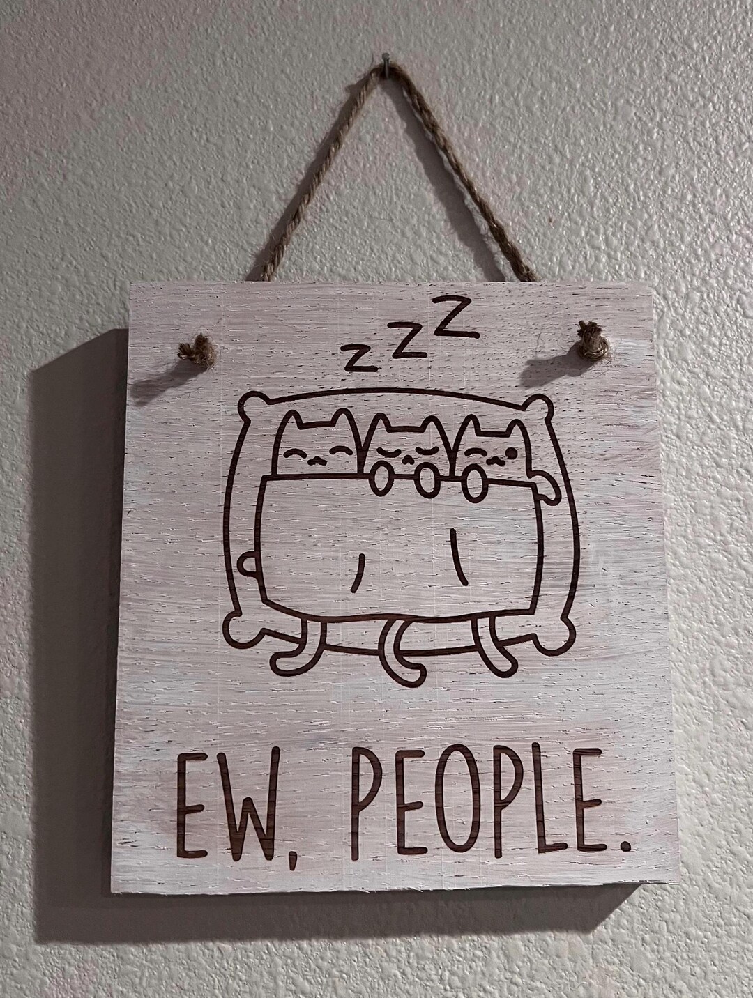 Laser Engraved “ew, People” Sleeping Cats Plaque - Solid Maple Hardwood ...
