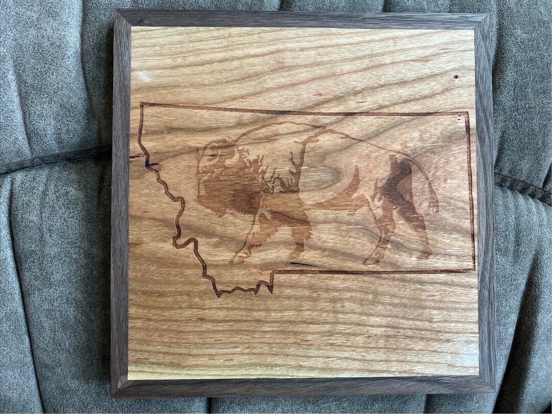Laser Engraved Buffalo Wood Trivet - Hand Made Solid Cherry and Walnut ...
