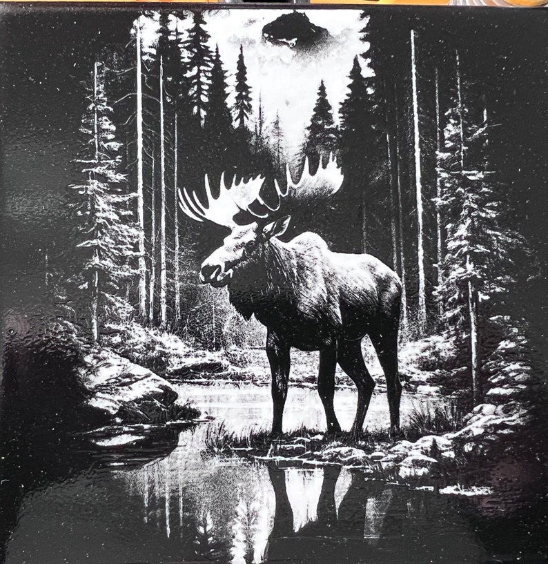Laser Engraved Moose Ceramic Tile Trivet / Wall Tile 6” Square - Etsy