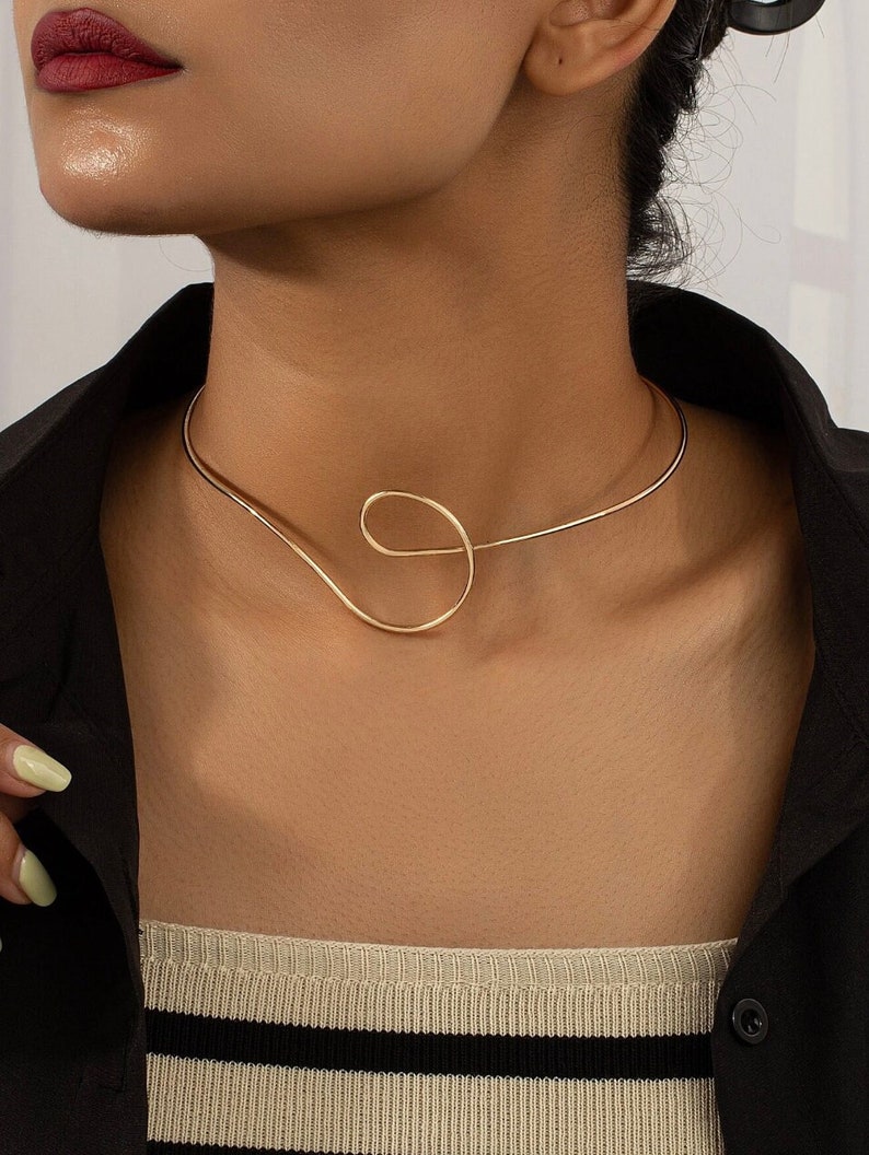 Gold/silver Choker Necklace, Minimalist Neck Cuff, Statement Necklace ...