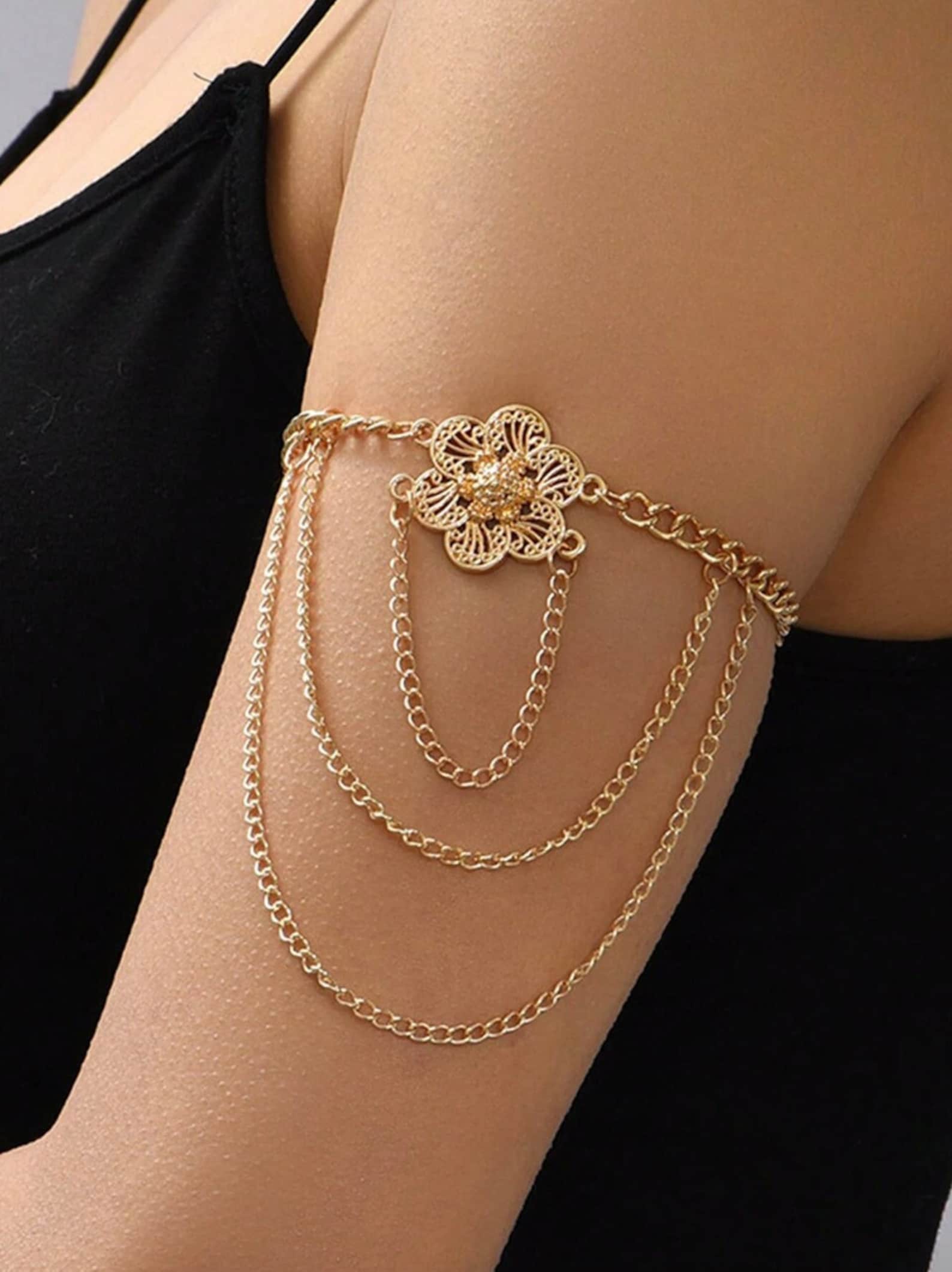 Multi-layer Flower Arm Chain, Gold Arm Bracelet, Body Jewellery, Arm ...