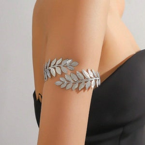 Gold/silver Leaf Arm Bracelet, Upper Arm Cuff Bracelet, Gold Arm Band, Gold Arm Bangle, Bridal ...