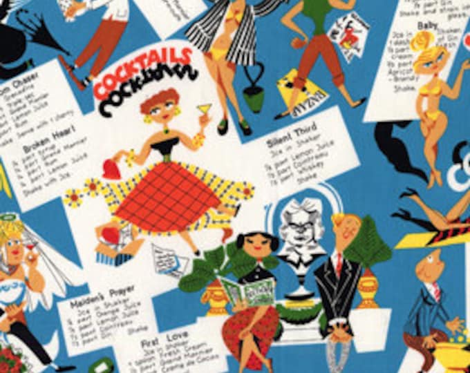 Kitschy Cocktails Lite Blue Background by Michael Miller/ Cotton/ Sold ...