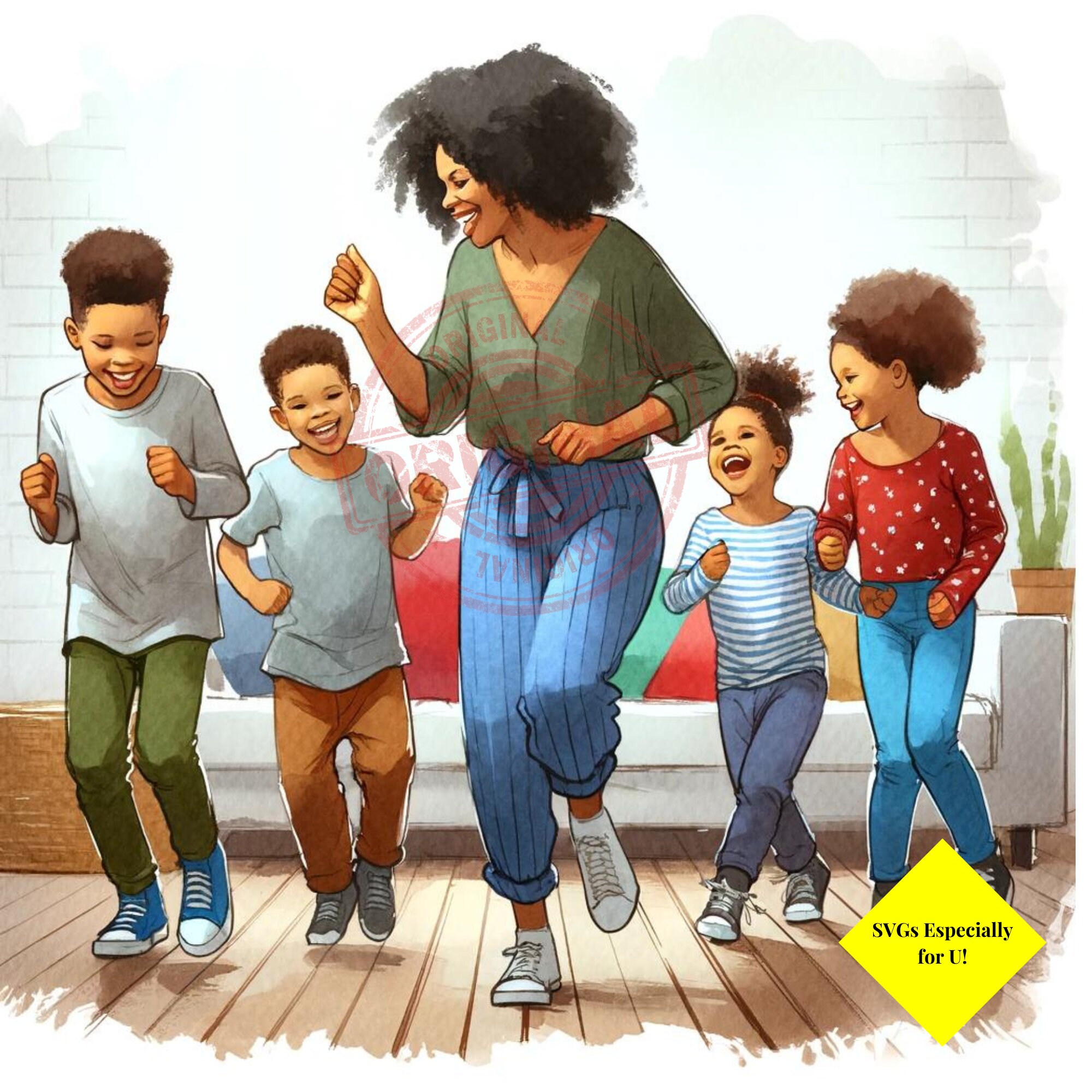 African American Mother Dancing With Children SVG Family SVG Spending ...