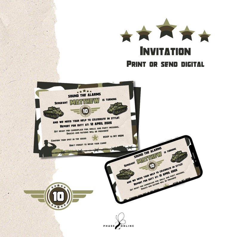 Editable Army Party Bundle | Invitation, Decorations, & More | Instant ...