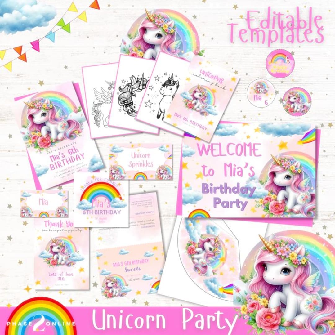 Unicorn Party Bundle - Digital Download & Editable - Etsy