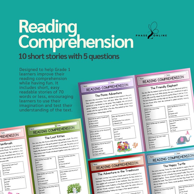 Reading Comprehension Worksheets Grade 1 - Etsy