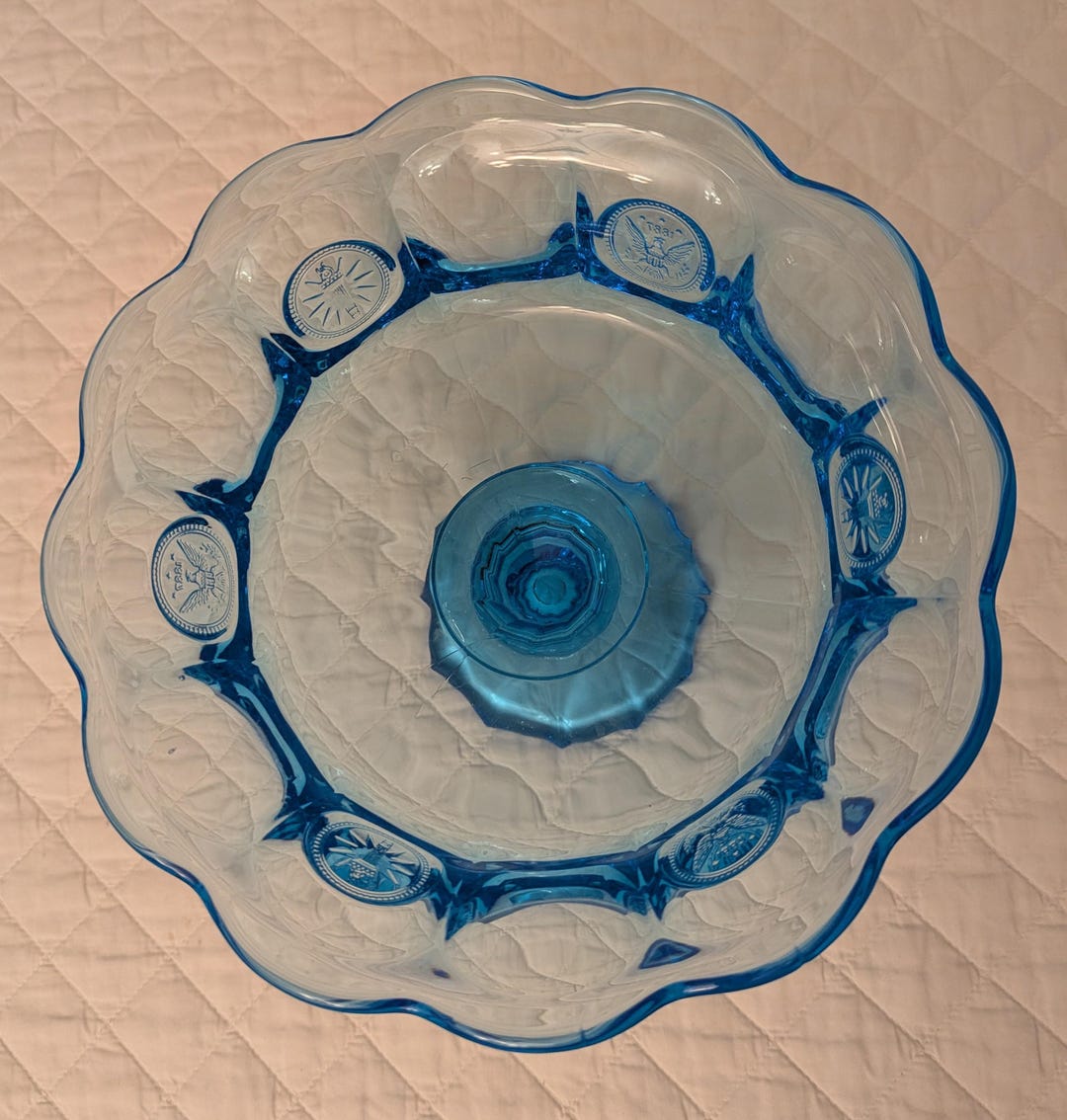Vintage Fostoria Blue Coin Dot Glass Pedestal Dish - Etsy