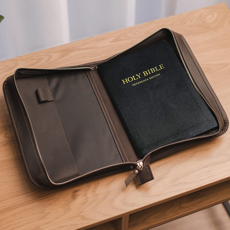 Personalized Leather Bible Case, Bible Cover With Handles, Zipper Bible ...