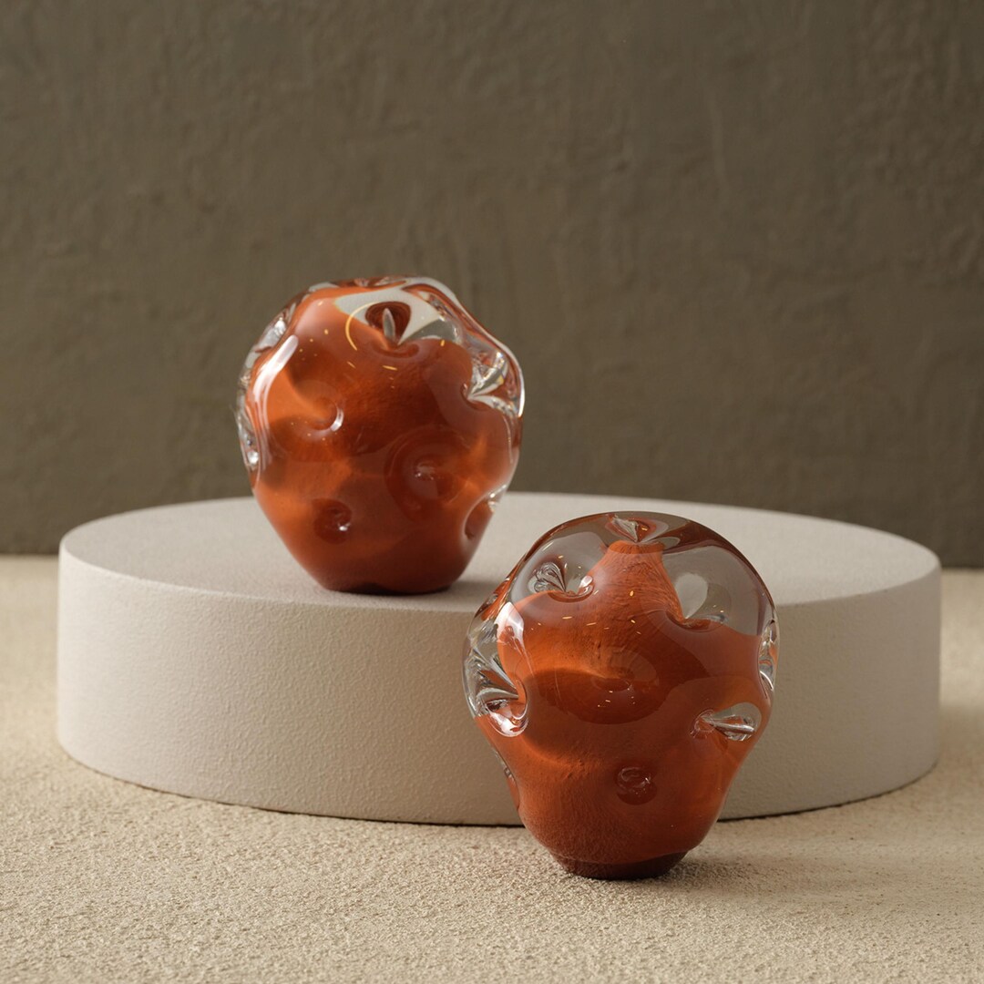 Handblown Glass Paperweight With Amber Core Handmade Glass Paperweight ...