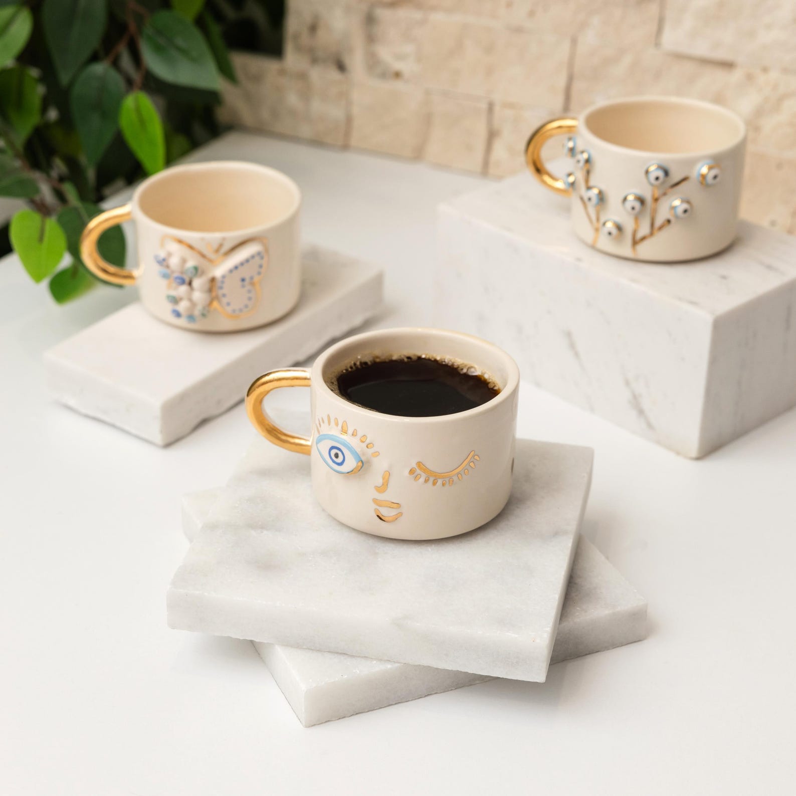 Handmade Winking Face Ceramic Mug With Gold-plated Handle - Etsy