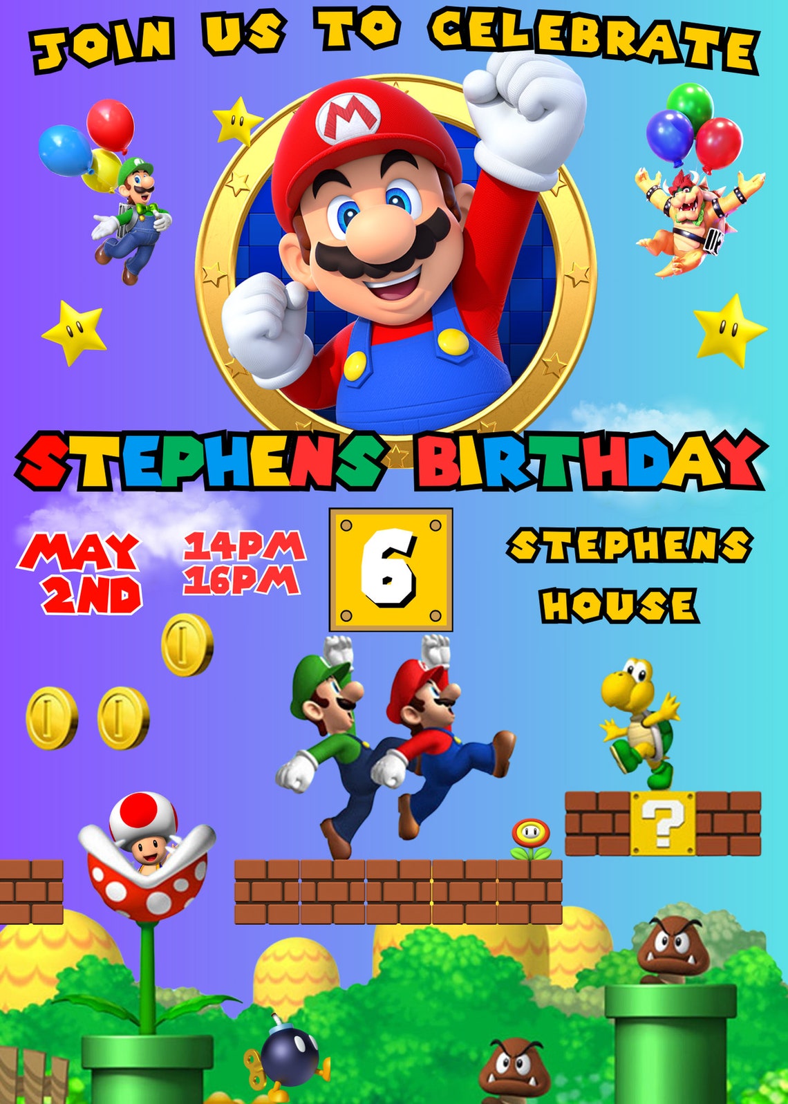 Edutable Super Mario Birthday Invitation | Mario Birthday Invitation - Etsy