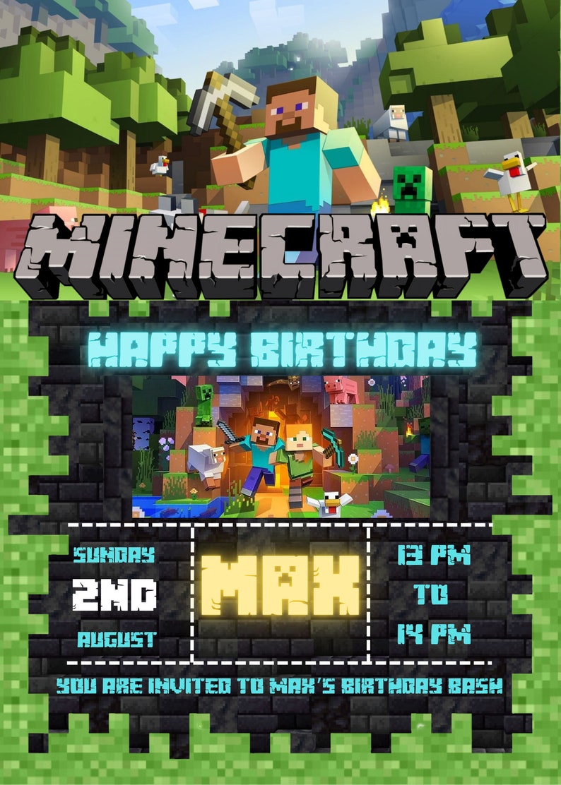Editable Minecraft Birthday Invitation - Etsy Ireland