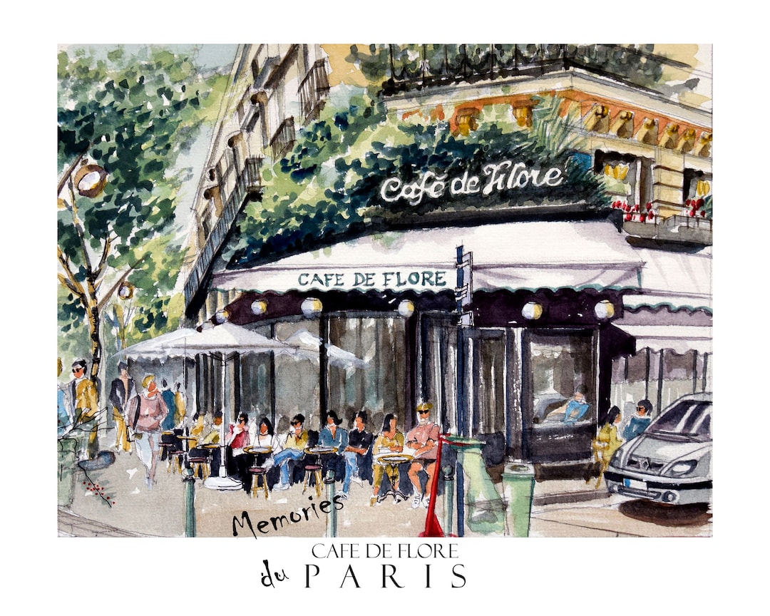 Posters Paris, Cafe De Flore Paris Print, Watercolor Fine Art Poster - Etsy