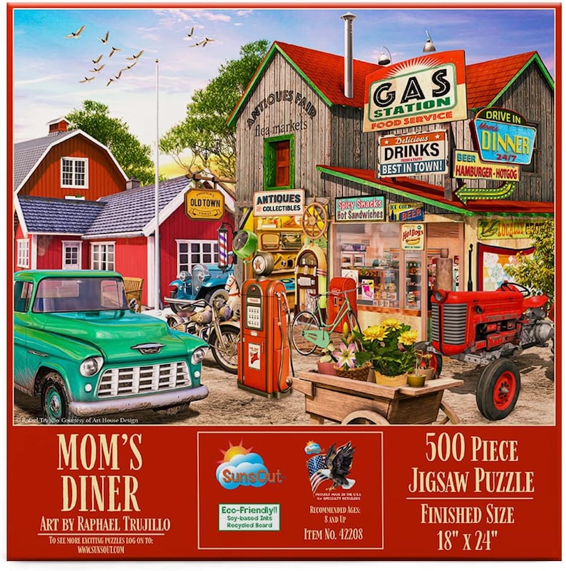 Mom's Diner Sunsout 500 Pc Jigsaw Puzzle by Artist: Rafael Trujillo - Etsy