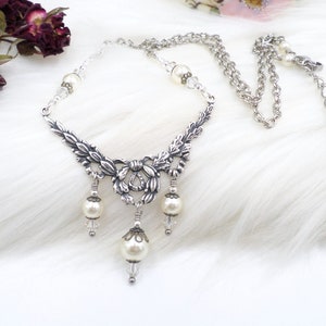 Silver Fairycore Necklace, Cream Pearls, Forest Fairy Nature Garden ...