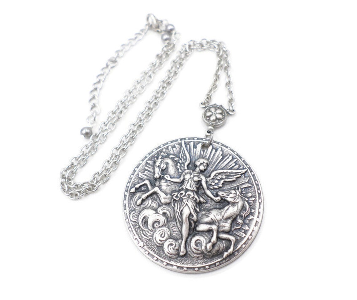 Silver Athena Necklace Antique Silver Brass Greek Goddess - Etsy