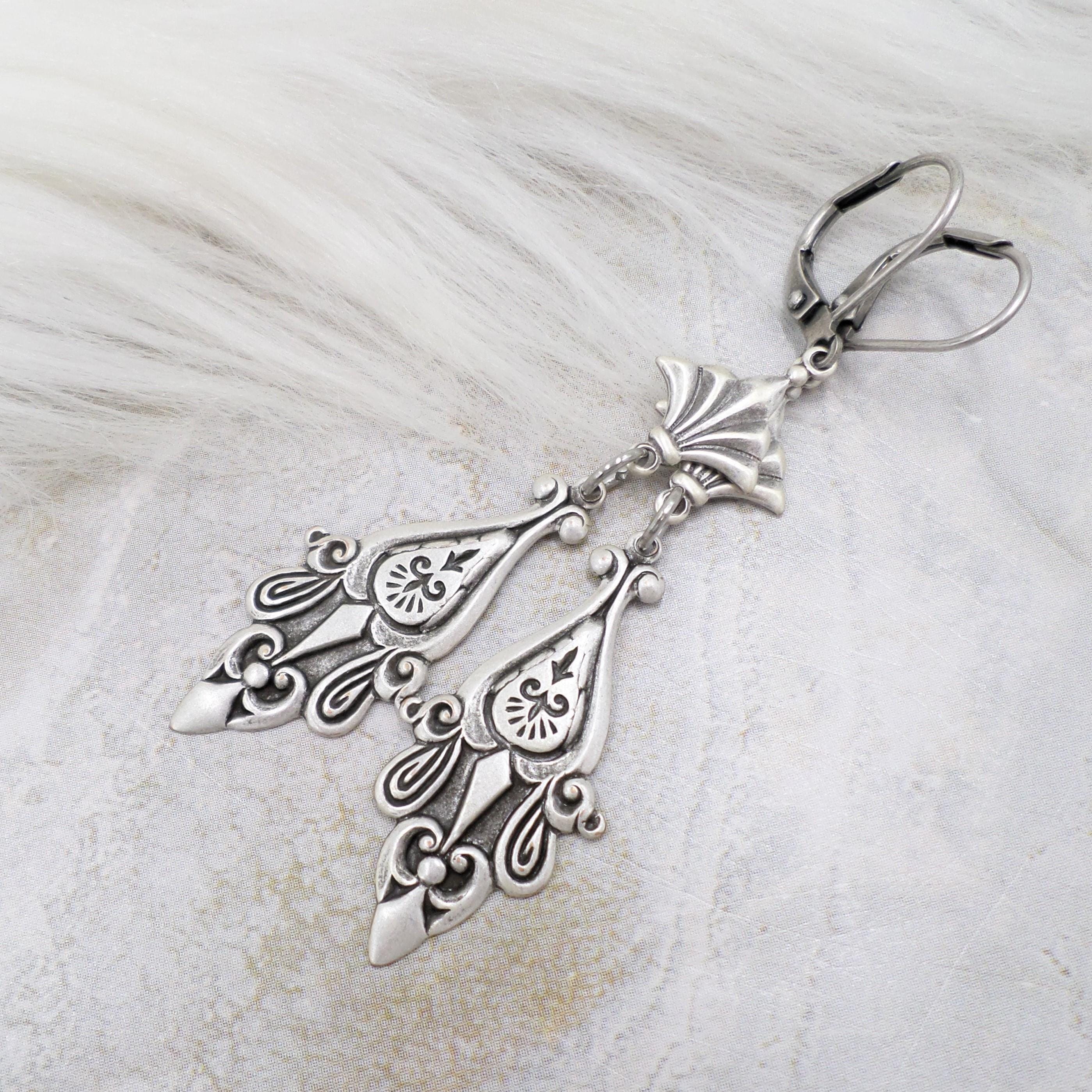 Art Deco Silver Earrings: Antique Silver-plated Brass Dangle Jewelry - Etsy
