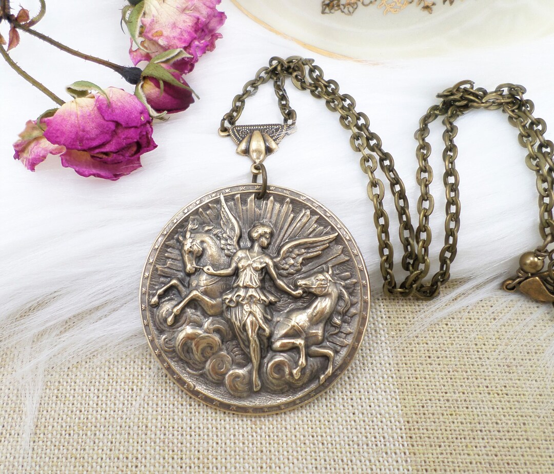 Goddess Athena Necklace Winged Warrior Angel and Horse - Etsy