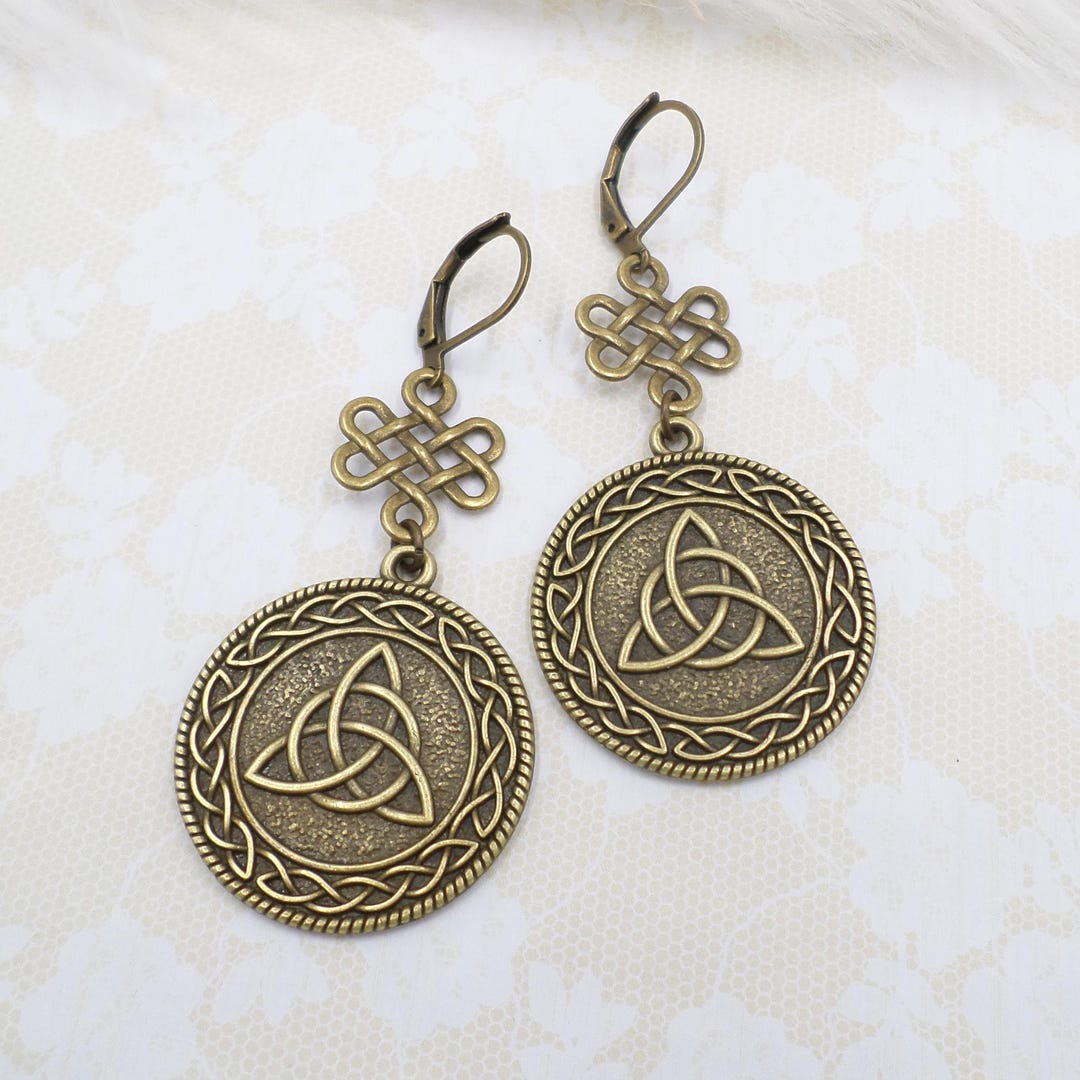 Celtic Knot Earrings, Large Handmade Irish Theme Trinity Knot Jewelry, Bronze Brass Statement ...