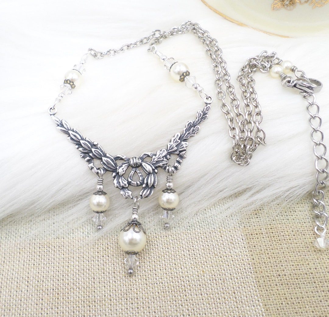 Silver Fairycore Necklace, Cream Pearls, Forest Fairy Nature Garden ...