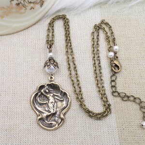 Brass Mermaid Water Nymph Pendant Necklace, Sea Siren Jewelry ...