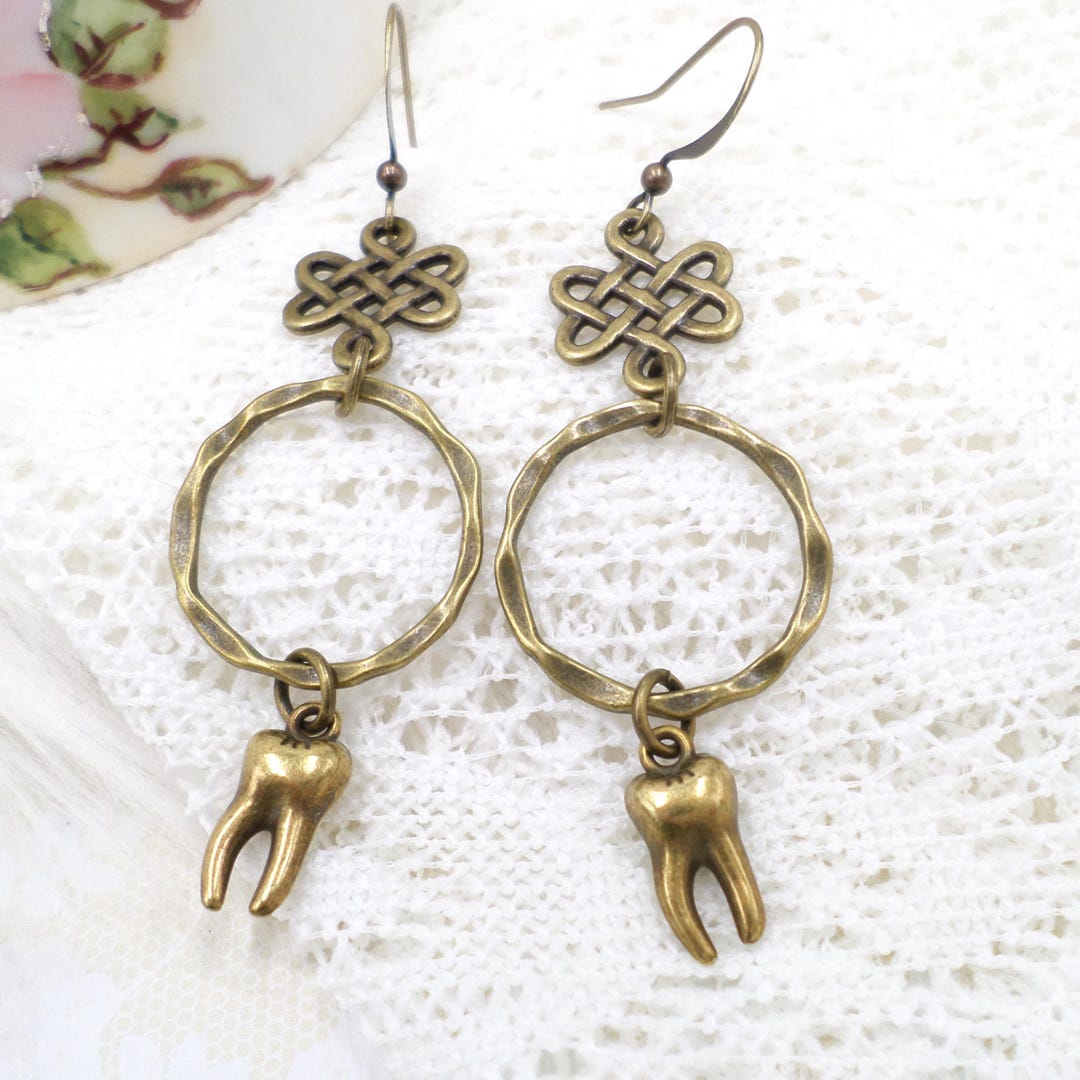 Bronze Tooth Hoop Earrings: Whimsical Oddities Jewelry - Etsy