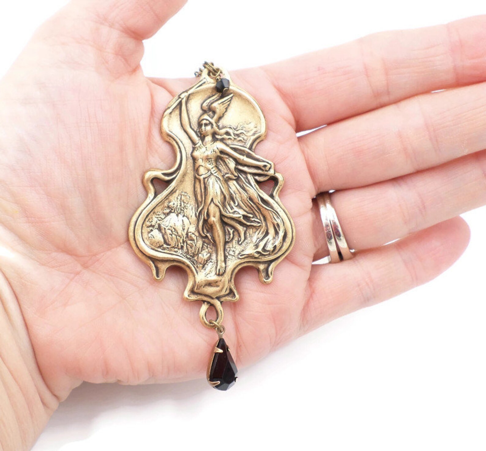 Warrior Goddess Freya Necklace Large Viking Gold Brass - Etsy