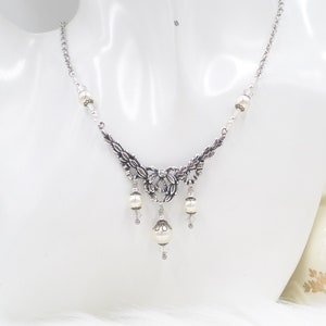 Silver Fairycore Necklace, Cream Pearls, Forest Fairy Nature Garden ...