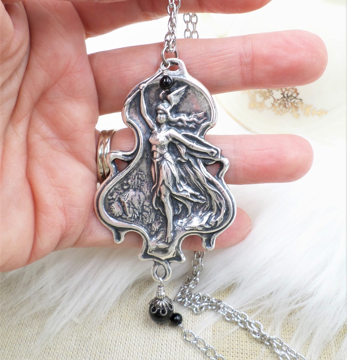 Warrior Goddess Freya Necklace Silver Big Viking Pendant - Etsy
