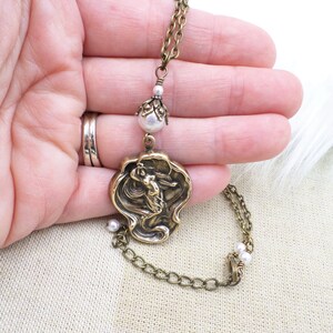 Brass Mermaid Water Nymph Pendant Necklace, Sea Siren Jewelry ...