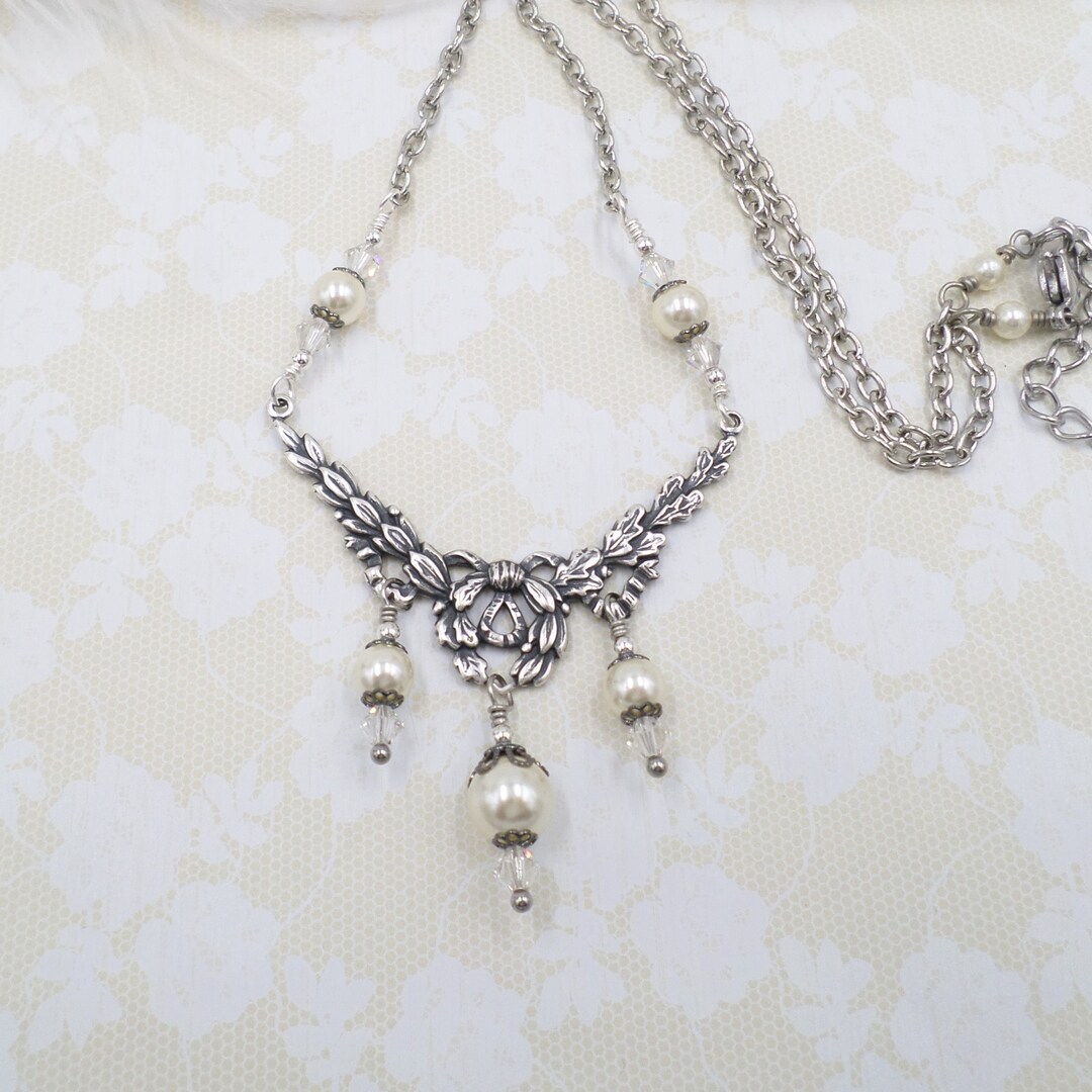 Silver Fairycore Necklace, Cream Pearls, Forest Fairy Nature Garden ...