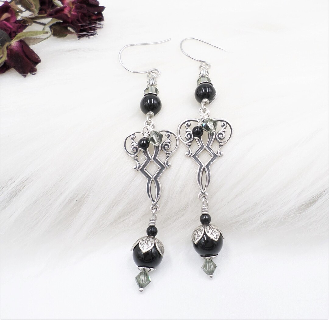 Black Victorian Goth Earrings, Dark Academia Jewelry, Medieval Edgy ...