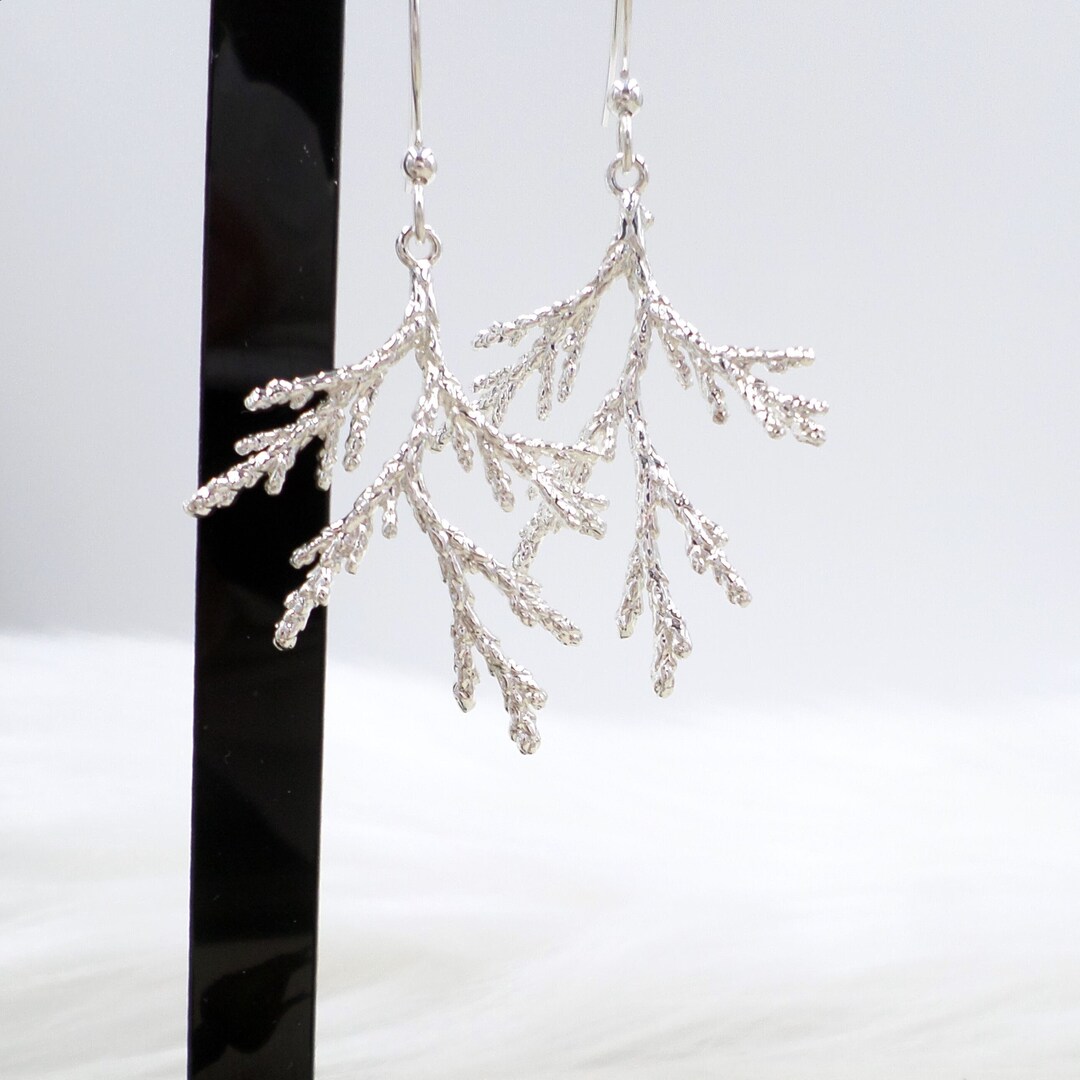 Silver Branch Spruce Tree Earrings, Botanical Nature Lover Jewelry ...