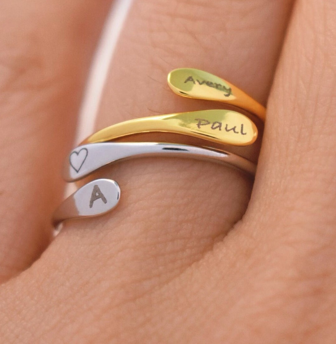Rounded Edge Wrap Name Ring by AVERYGIFT • Custom Engraved Open Style ...