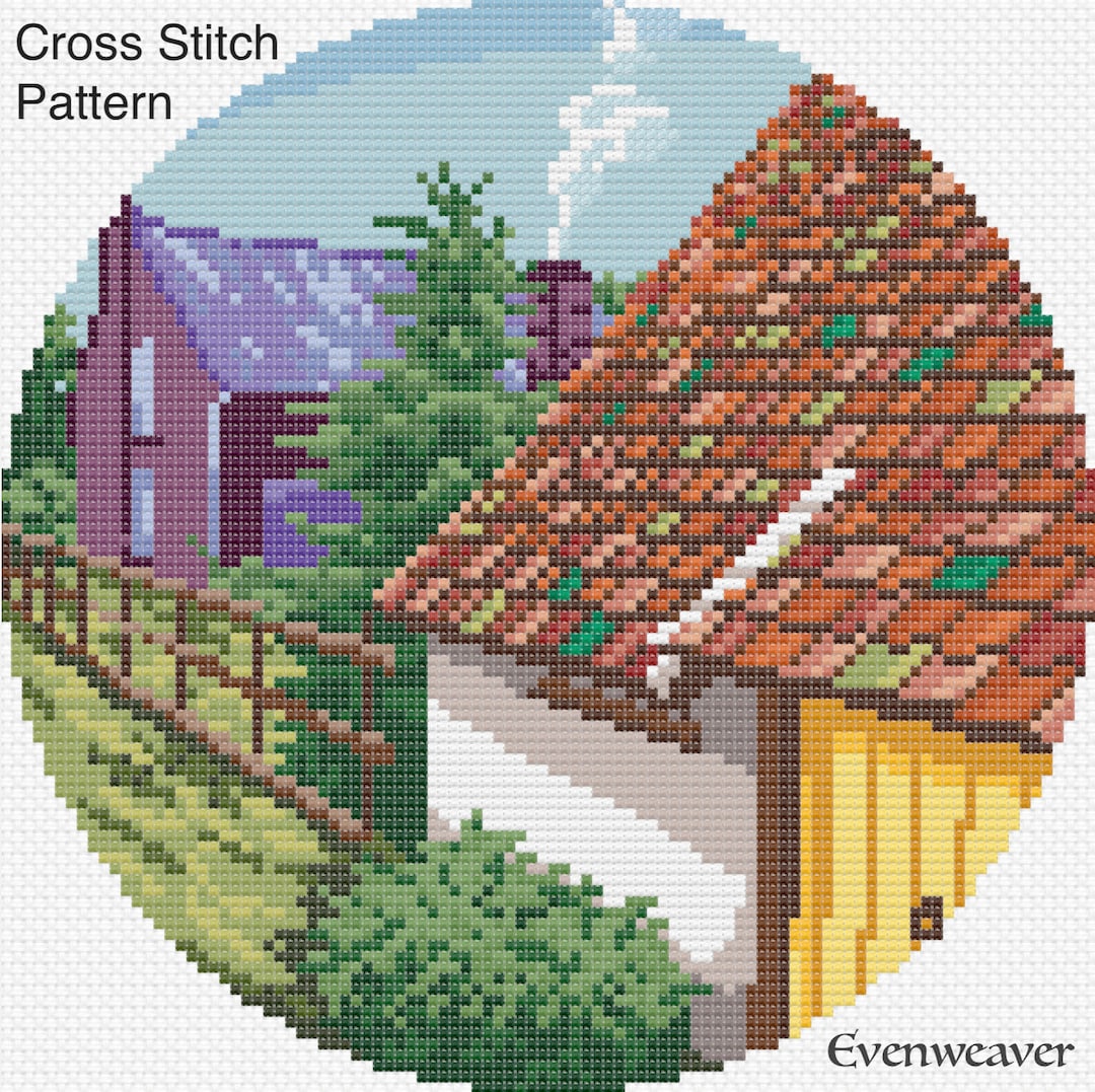 Colorful Cottages — Cottagecore Modern Full-coverage Cross Stitch ...