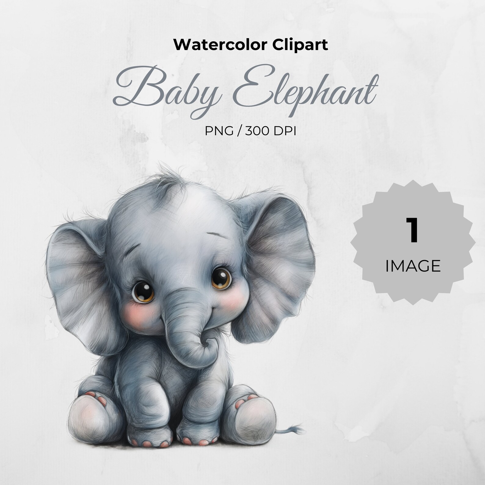 Watercolor Baby Elephant Clipart, Gray Elephant, Safari Nursery Clipart ...