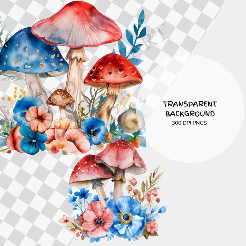 Mushroom Watercolor Clipart | Magic Mushrooms | Cute Mushroom Decor ...